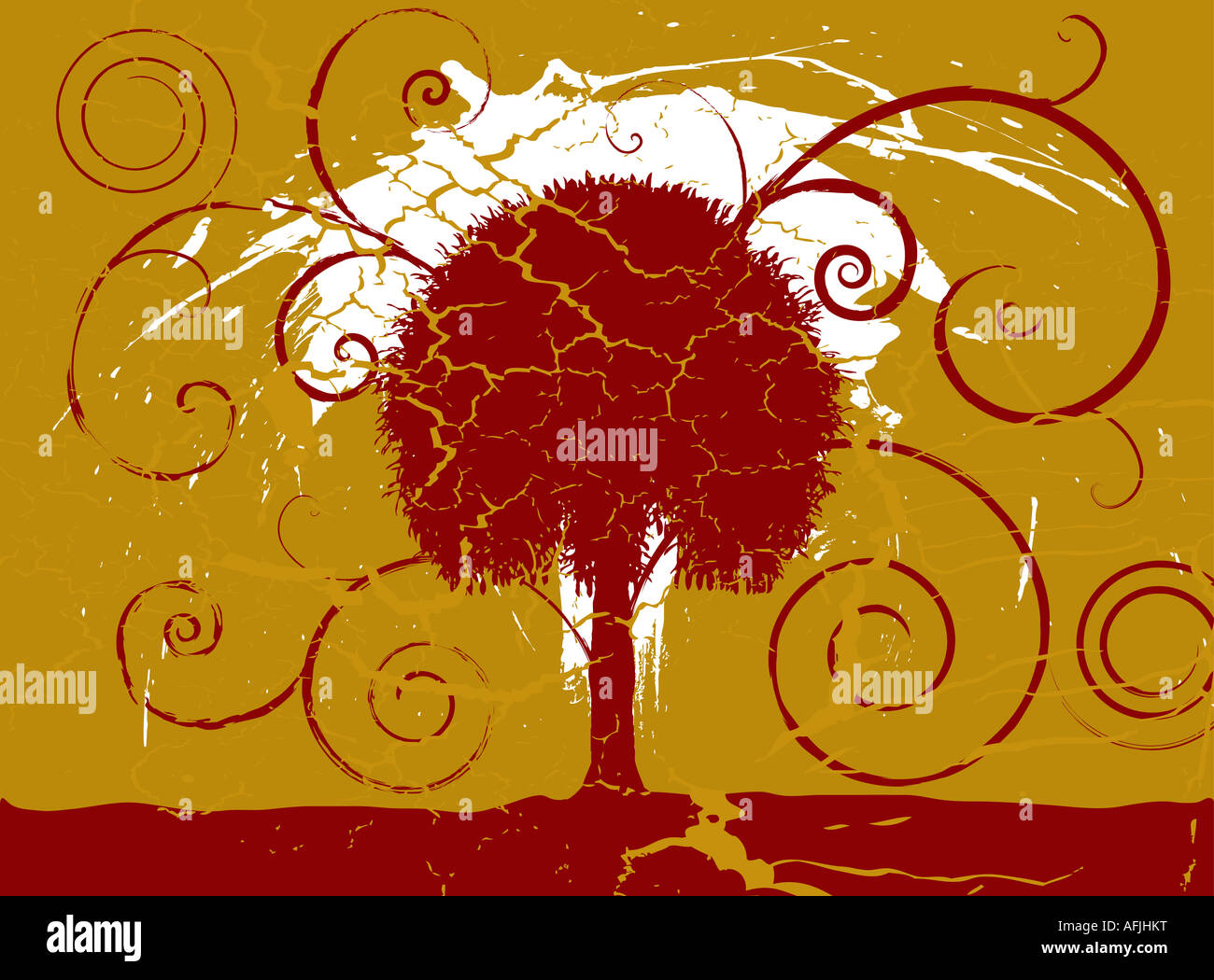 Grunge maroon and gold tree set on a cracked aged background Stock ...