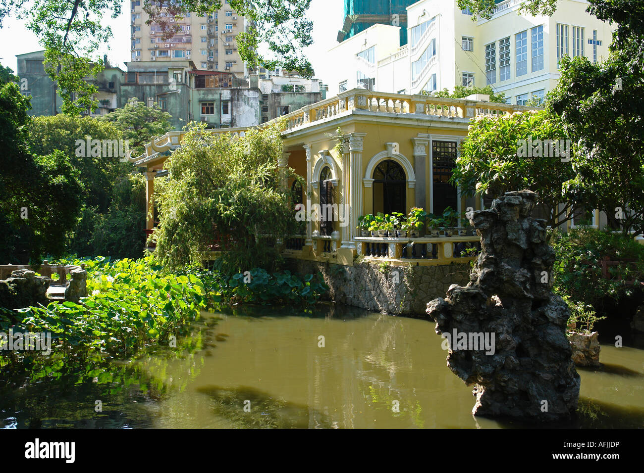 Lou Lim Leoc garden against the highrise building Macau China Stock ...