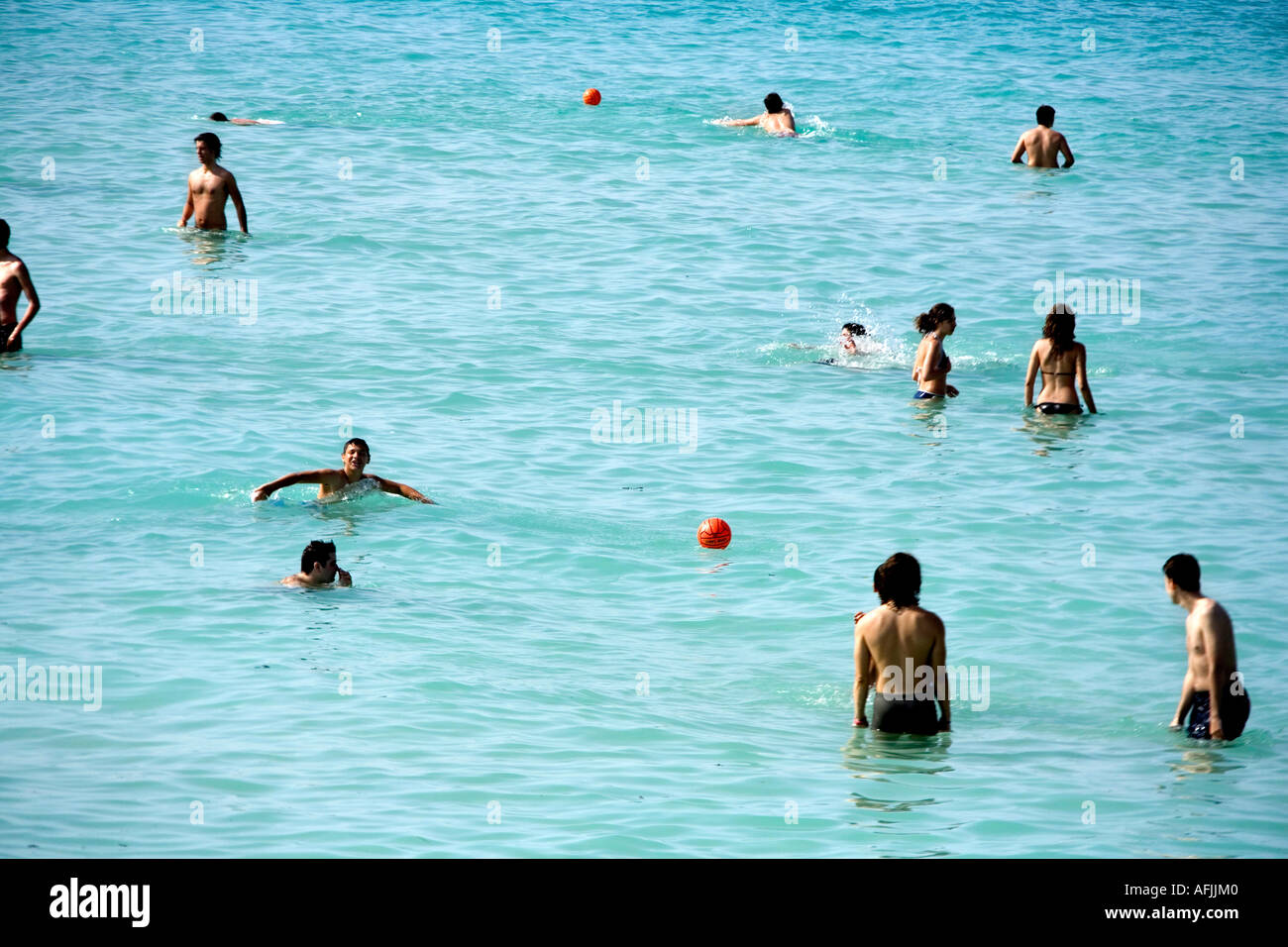 People bathing in the water of Mondello Palermo Sicily Italy Stock ...