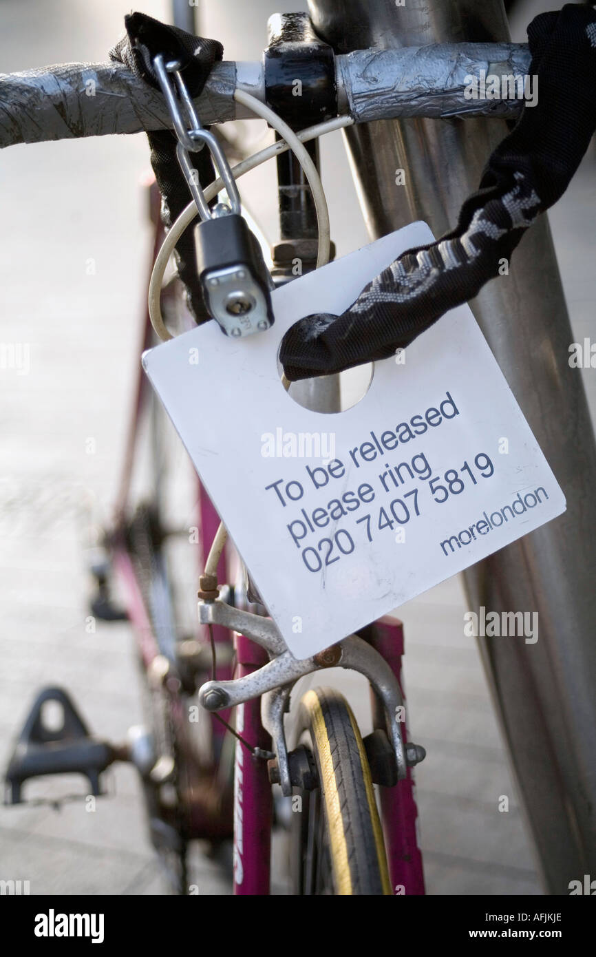 Bicycle locked by morelondon company because chained on a pole of their ...