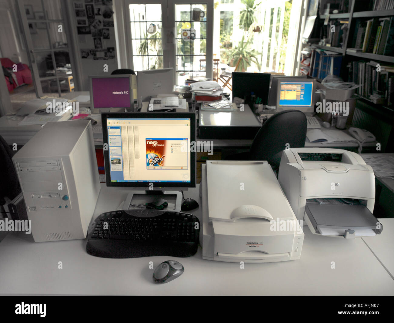 Computer Tower with Flat Screen Monitor Scanner Laserjet Printer Stock ...