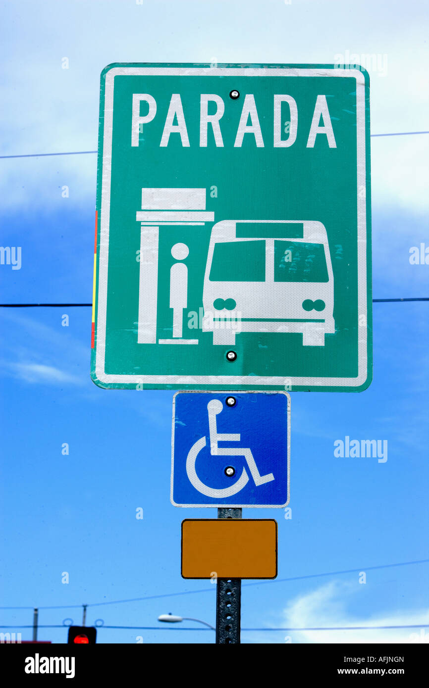Bus Stop Sign Spanish Stock Photo Alamy