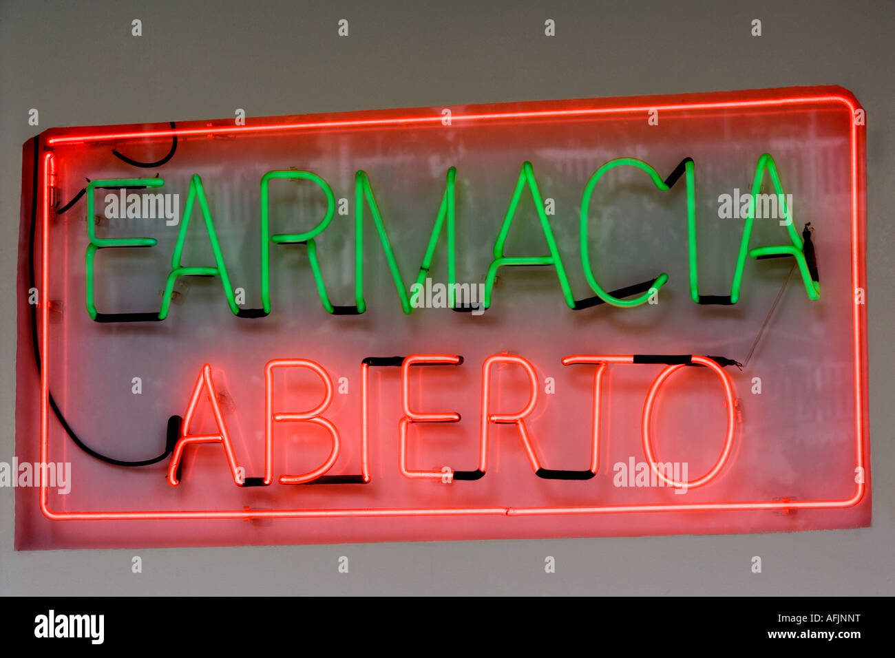 Pharmacy Open sign, Spanish Stock Photo - Alamy