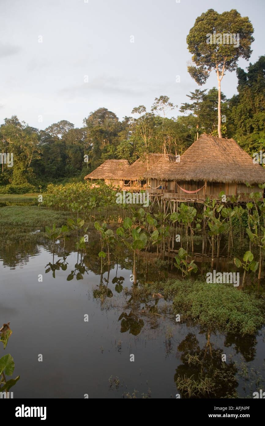 Cabins at the Kapawi Ecolodge off the Pastasa river Ecuador South ...