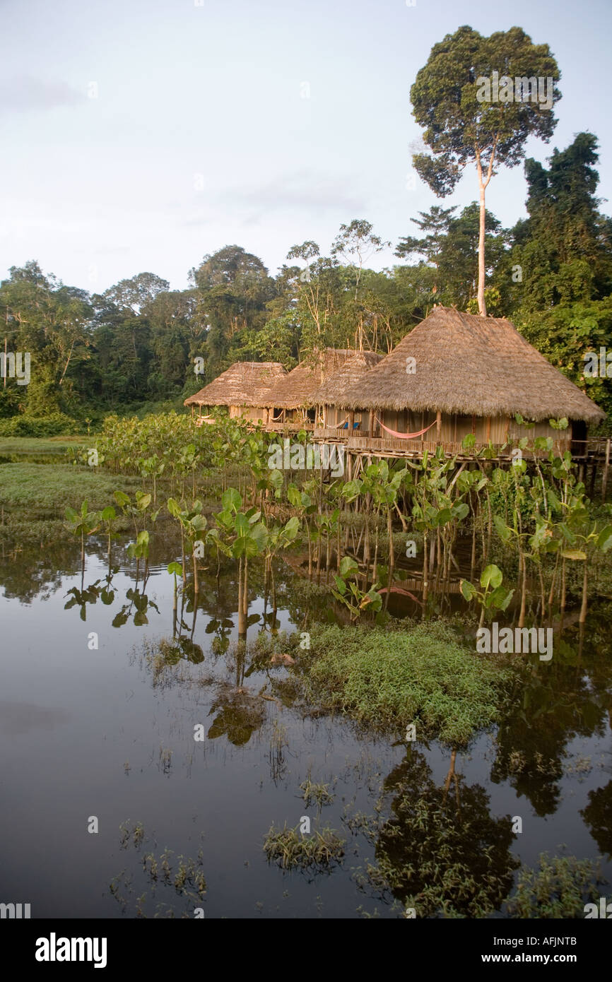 Cabins at the Kapawi Ecolodge off the Pastasa river Ecuador South ...