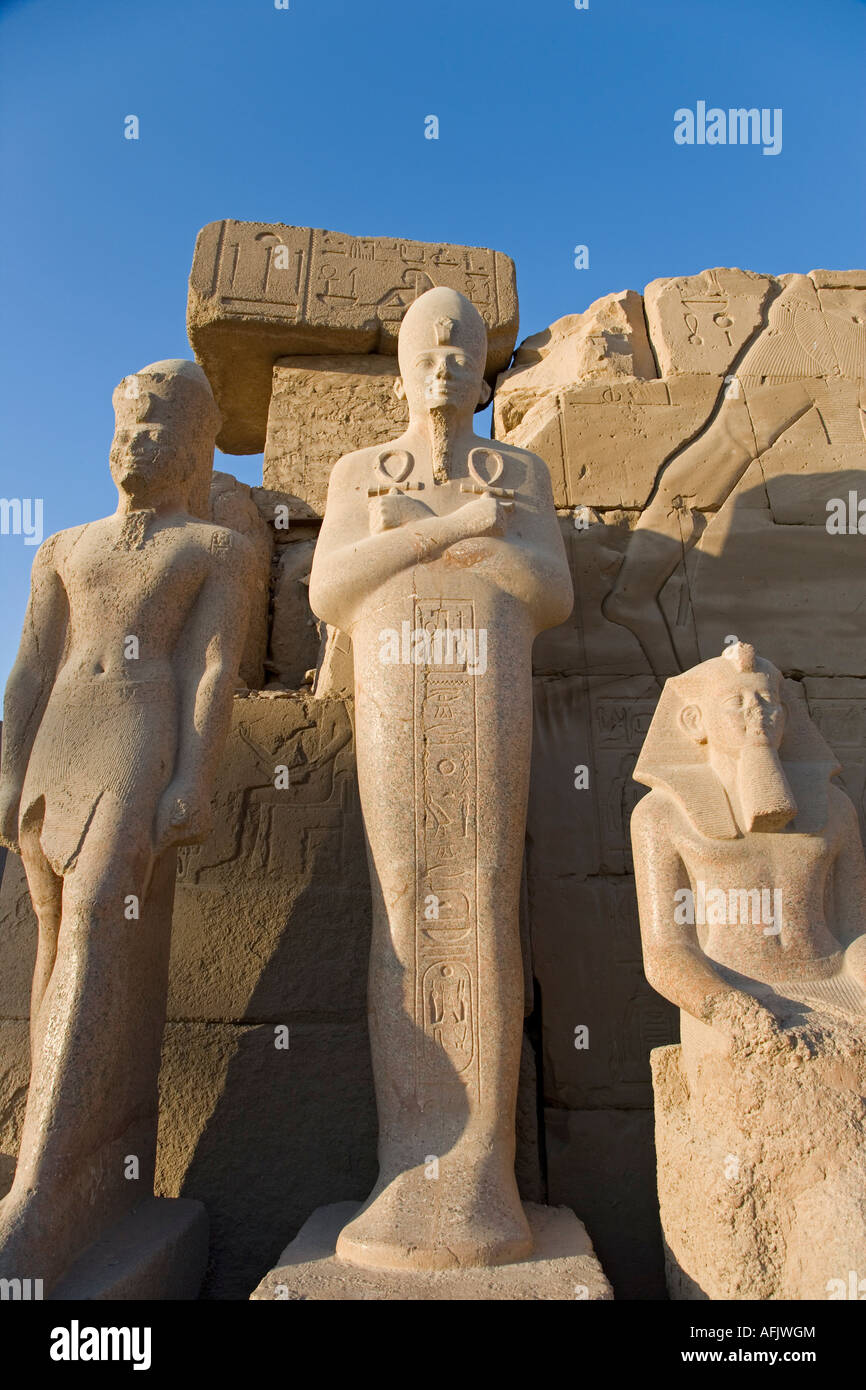 Statues line the Cachette Court at Karnek Temple, Luxor, Egypt Stock ...