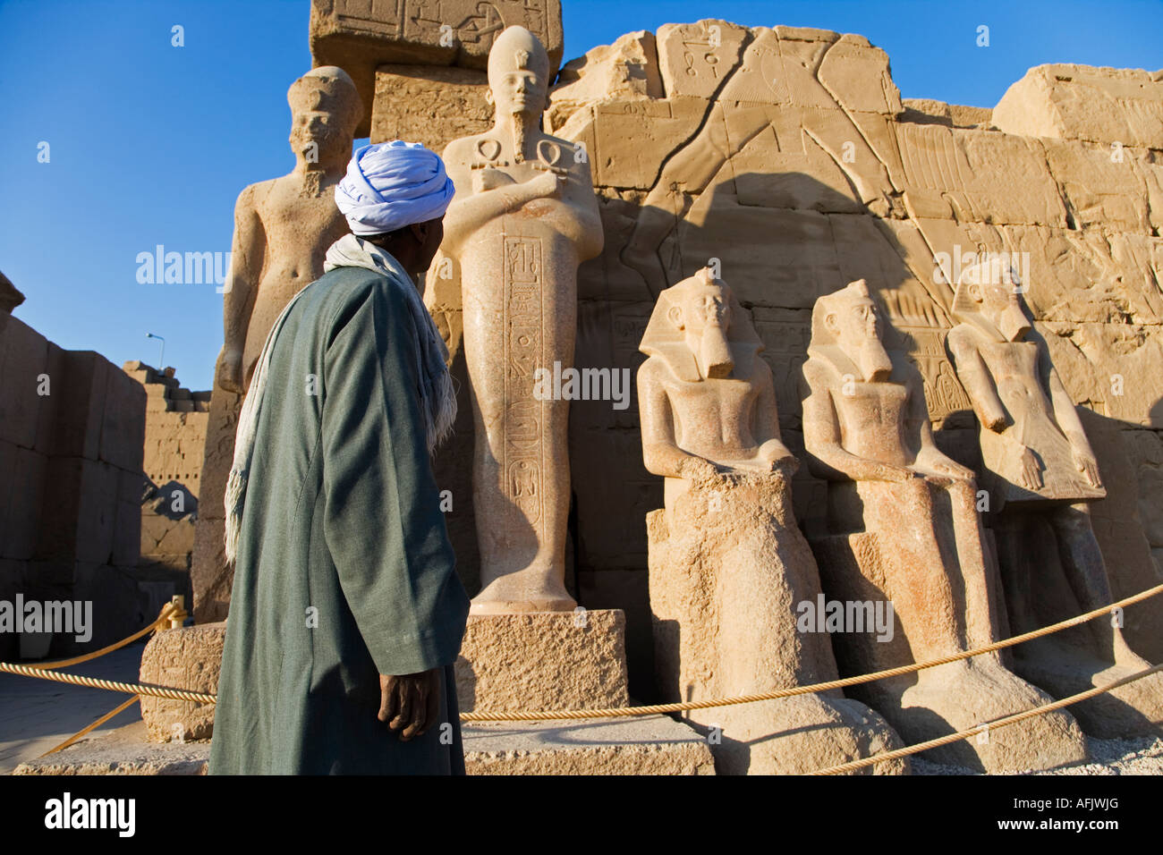 Statues line the Cachette Court at Karnek Temple, Luxor, Egypt Stock ...