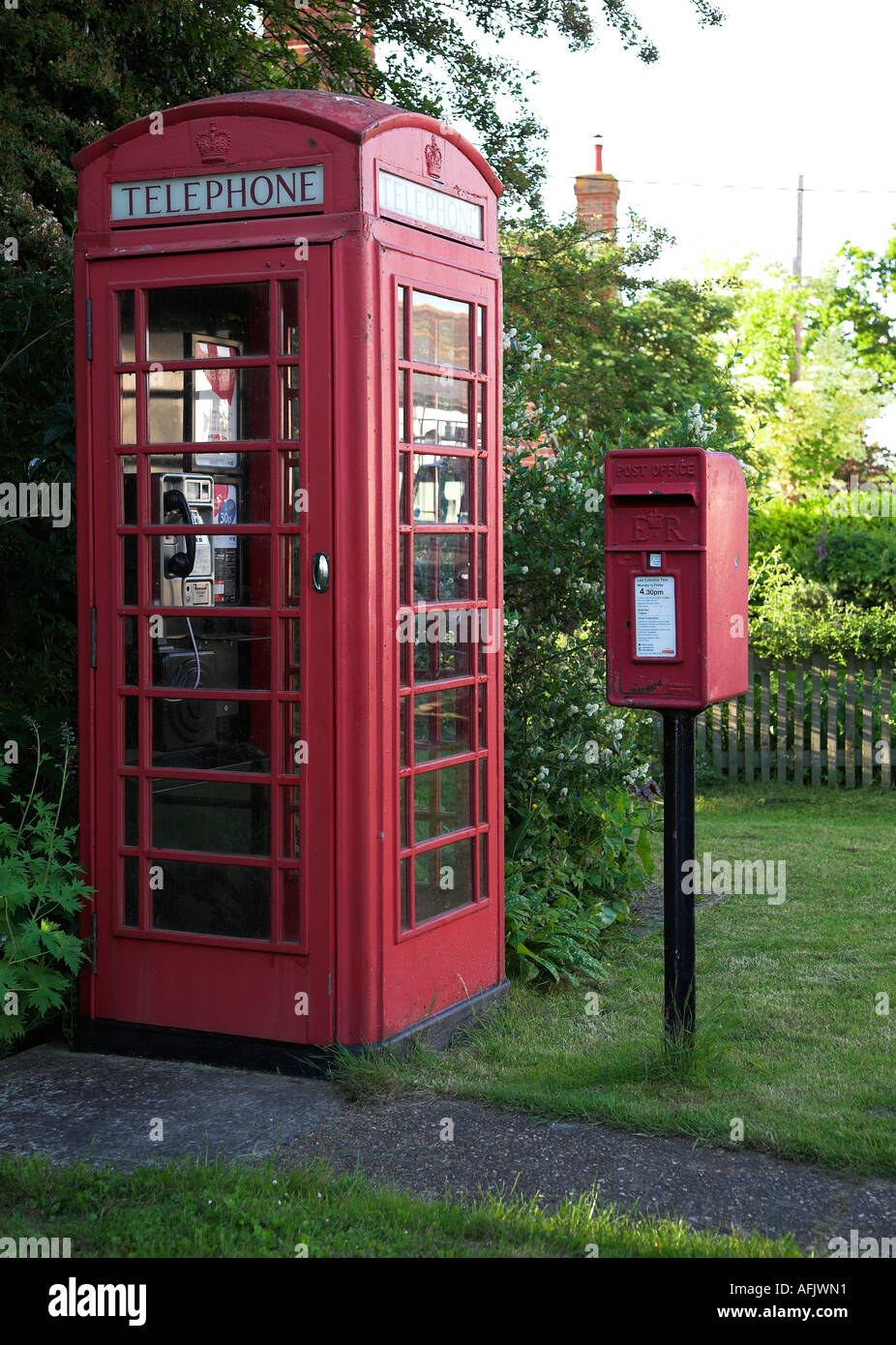Red post box and old style red telephone box k6 side by side, Shipley ...