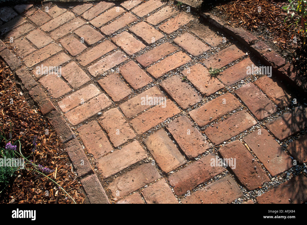 USA Washington Seattle Detail of brick walkway outside home in Phinney ...