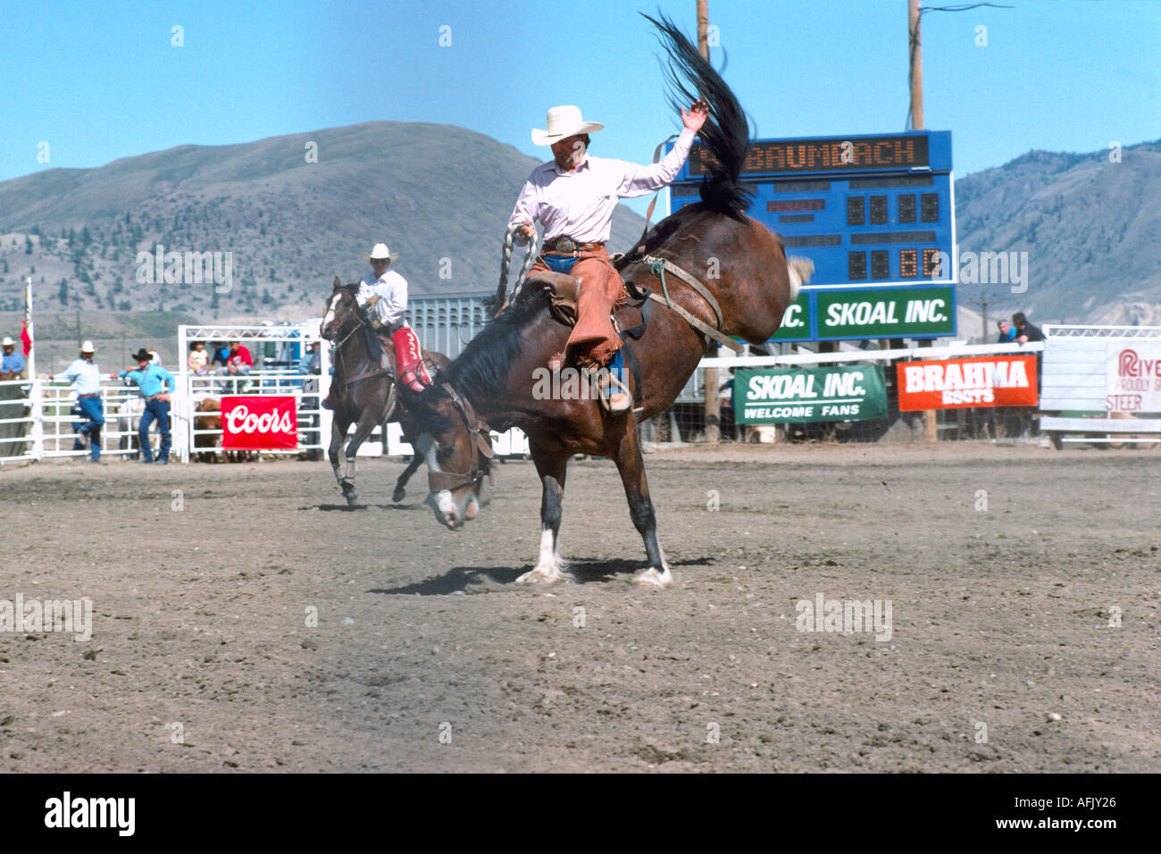 Saddle Bronc Riding at the Chopaka Rodeo in the Town of Cawston in the ...
