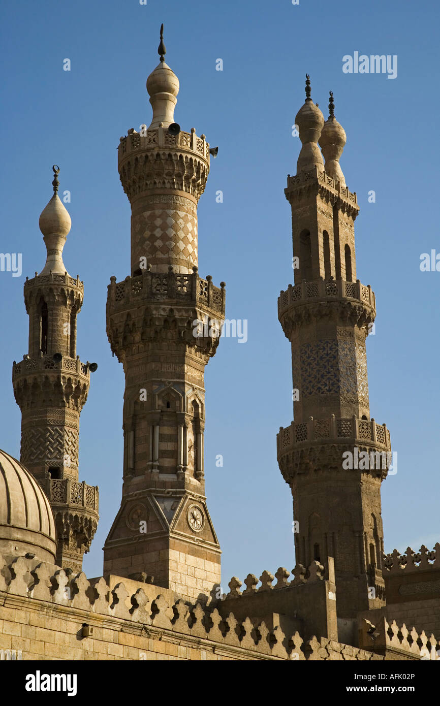 The minarets of the Al-Azhar Mosque in Islamic Cairo, Egypt Stock Photo ...