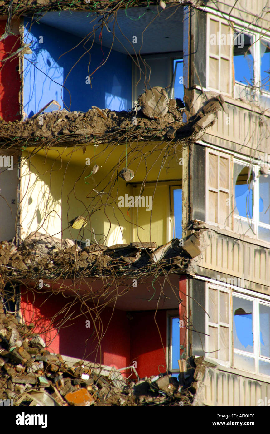 Image of demolition in progress apartment block Stock Photo - Alamy