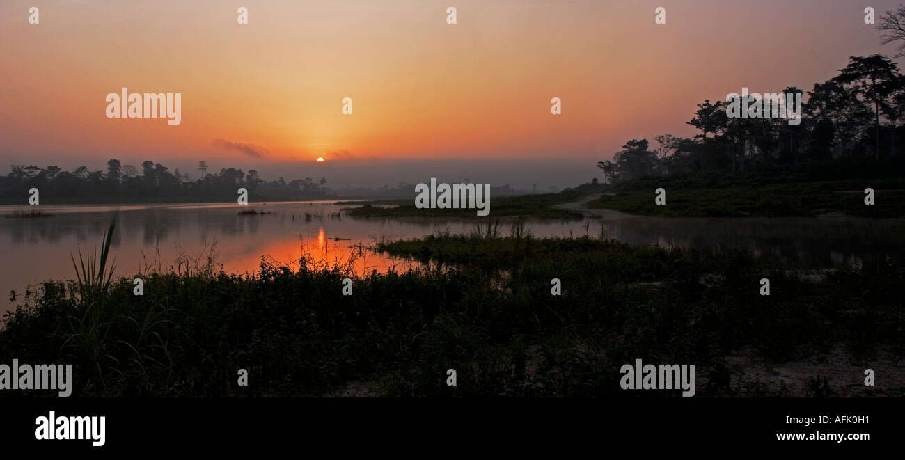 Sunrise over lake and African Tropical Rainforest, Ghana, West Africa ...