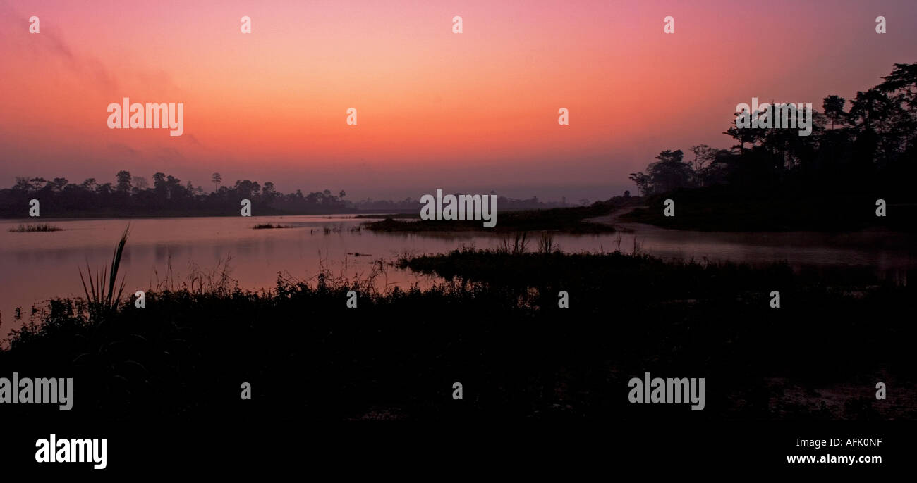 Dawn over lake and African Tropical Rainforest, Ghana, West Africa ...