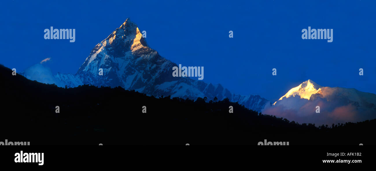 Nepal Himalaya Fishtail Machhapuchhare and Annapurna III late evening ...