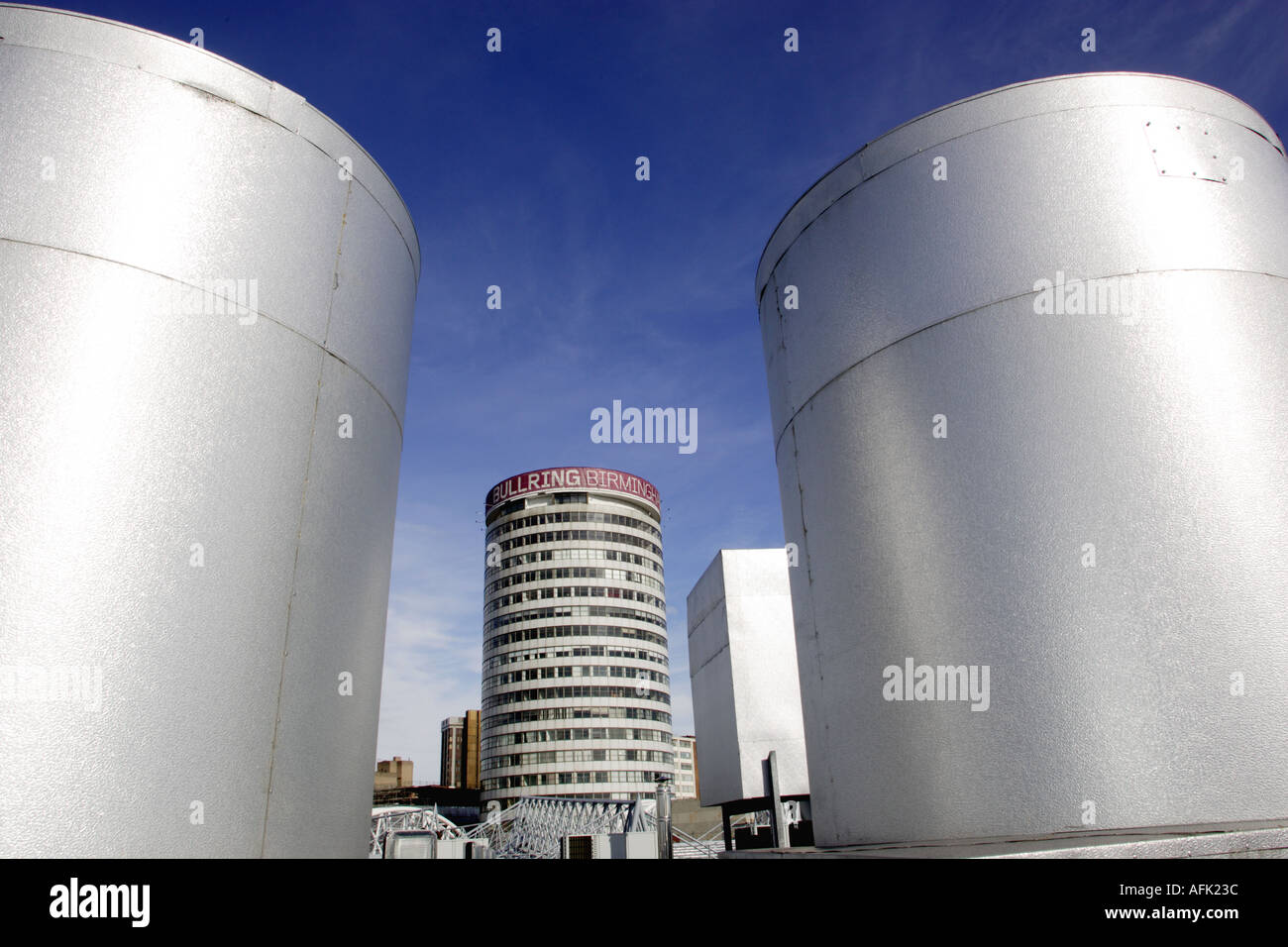 Looking through air conditioning towers on the roof of the Bullring ...