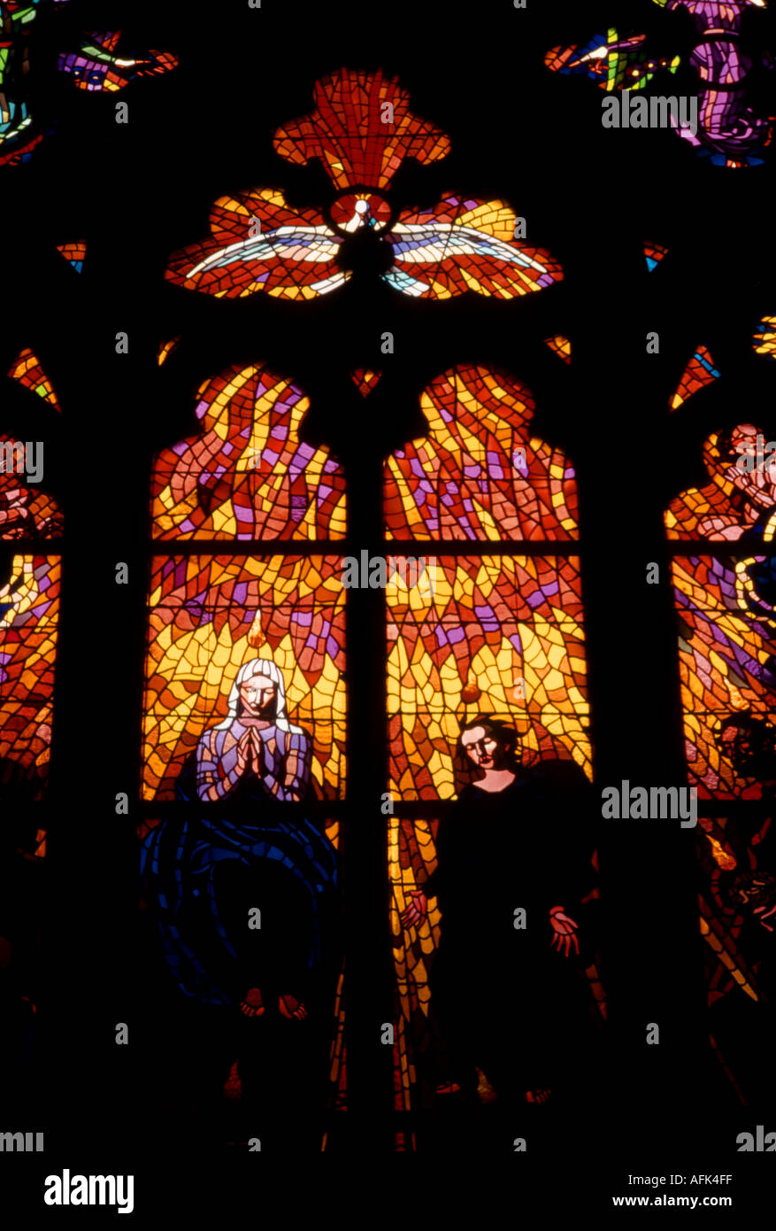 Prague, Czech Republic. Stained glass window in St Vitus Cathedral ...