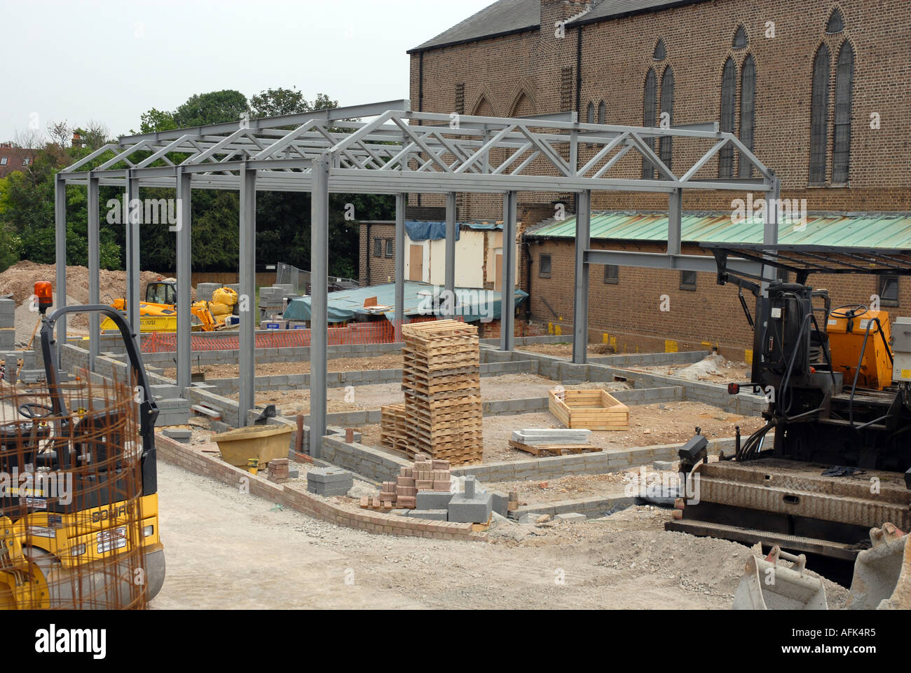 Steel framework for new church hall being built to serve the local ...