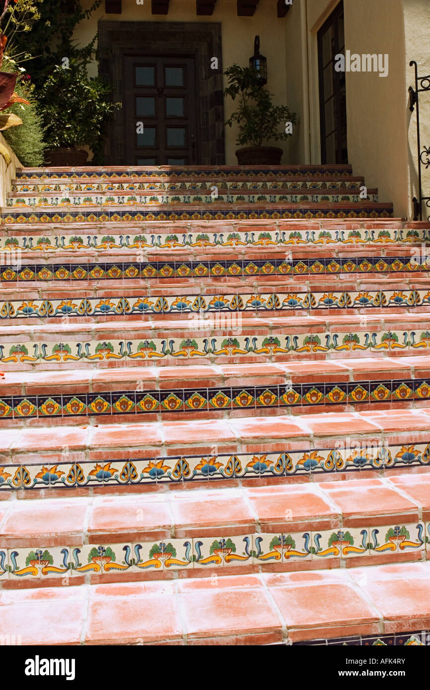 Stairs with Spanish trimmed tiles Stock Photo - Alamy