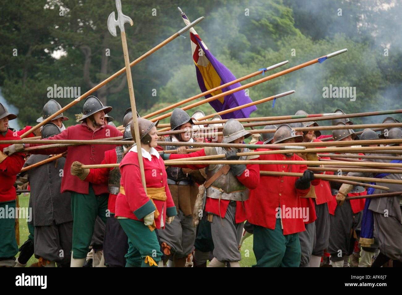 English Civil war battle scene, at a English civil war reenactment ...
