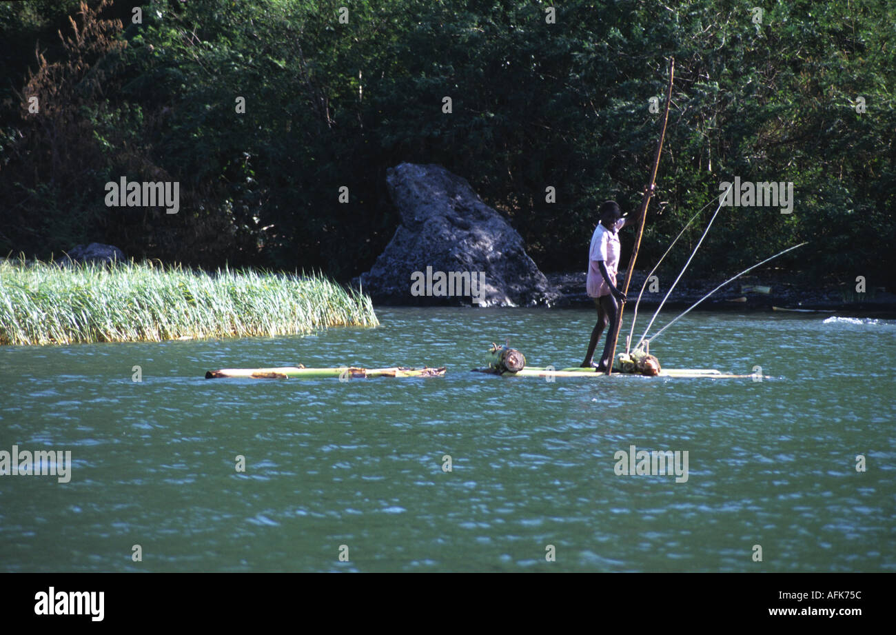Locals fishing from a raft Mfangano Island Lake Victoria Kenya Uganda ...