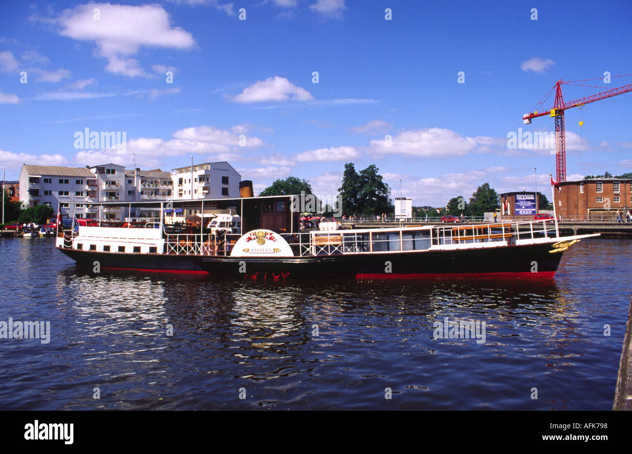 The Danish paddle steamer Hjejlen being turned in Silkeborg after its ...