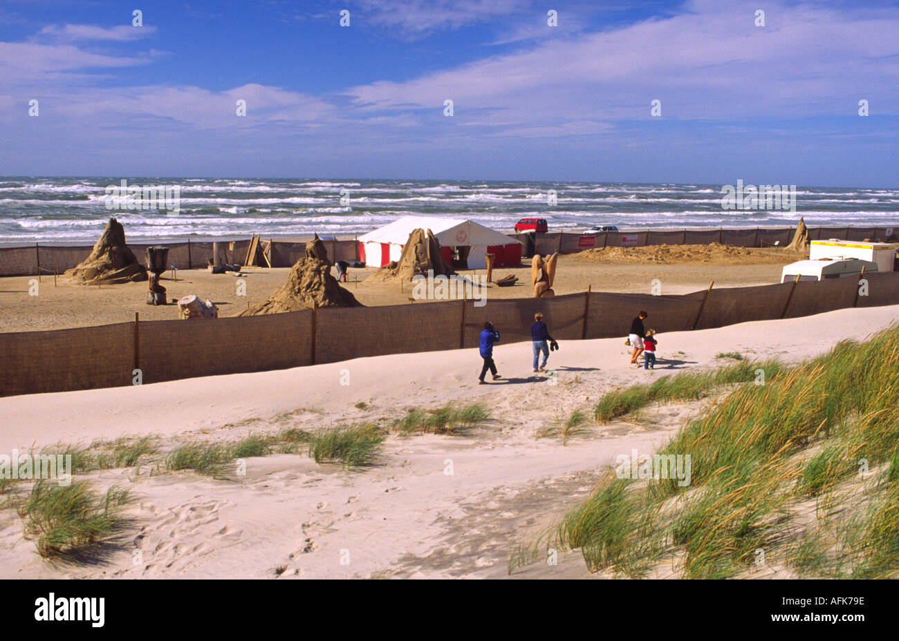 Sand Castles built on the sandy beach in Blokhus Denmark Stock Photo ...