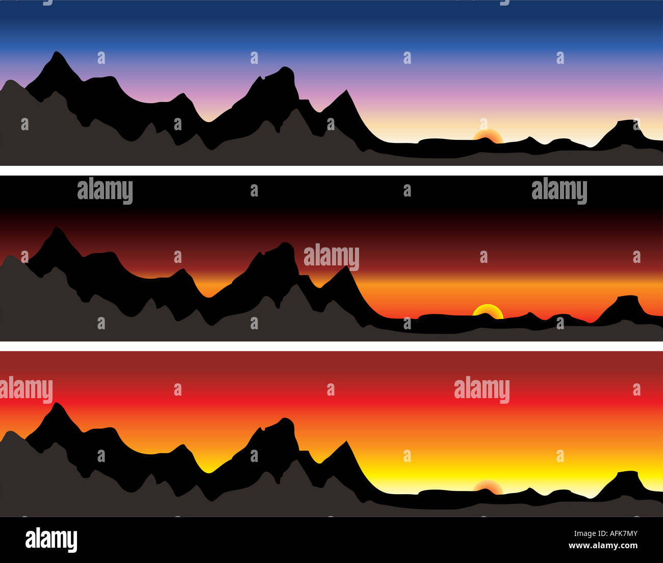 Illustration of a mountain range with different sky variations Stock ...