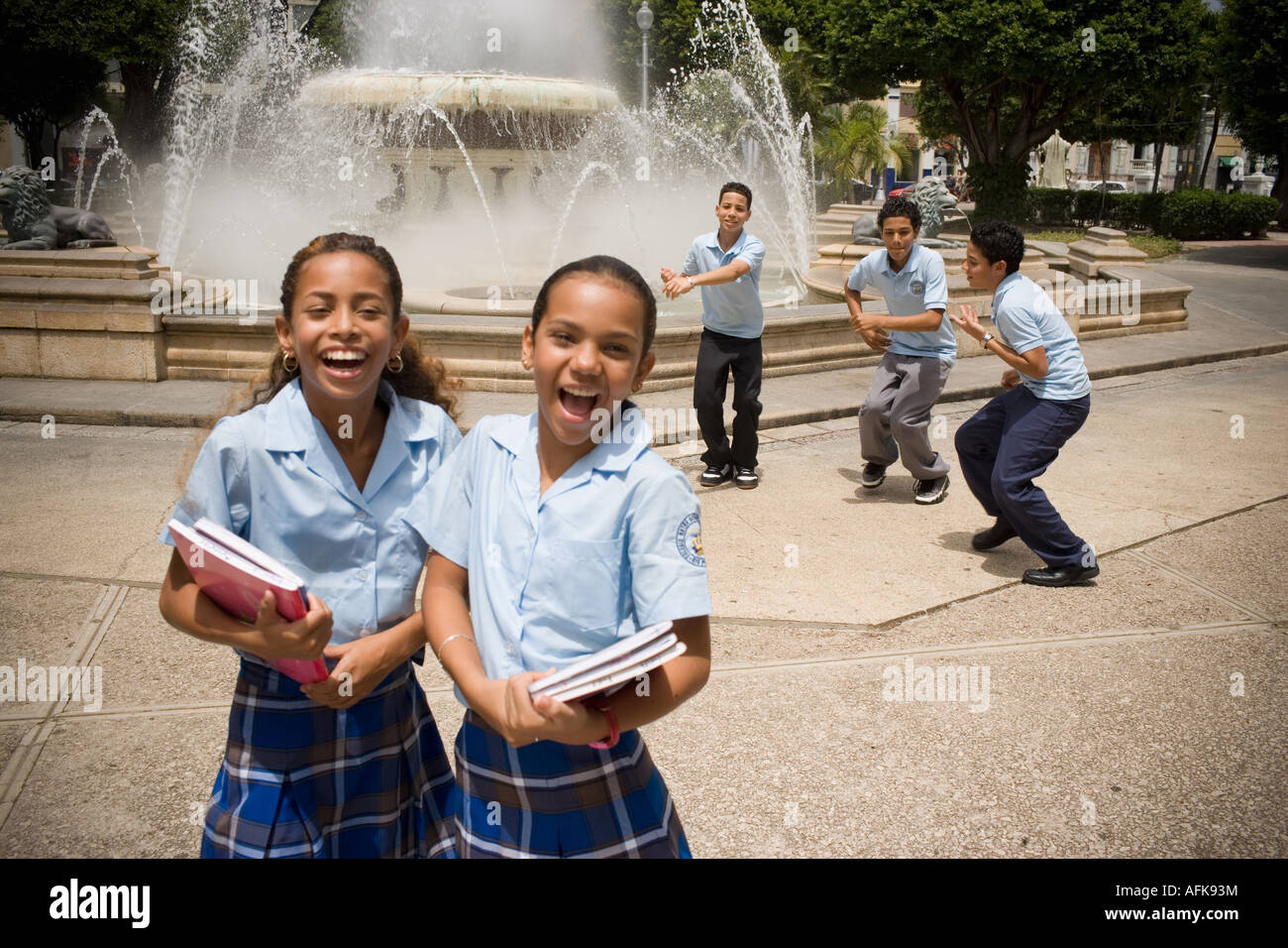 School children socializing in center plaza Stock Photo - Alamy
