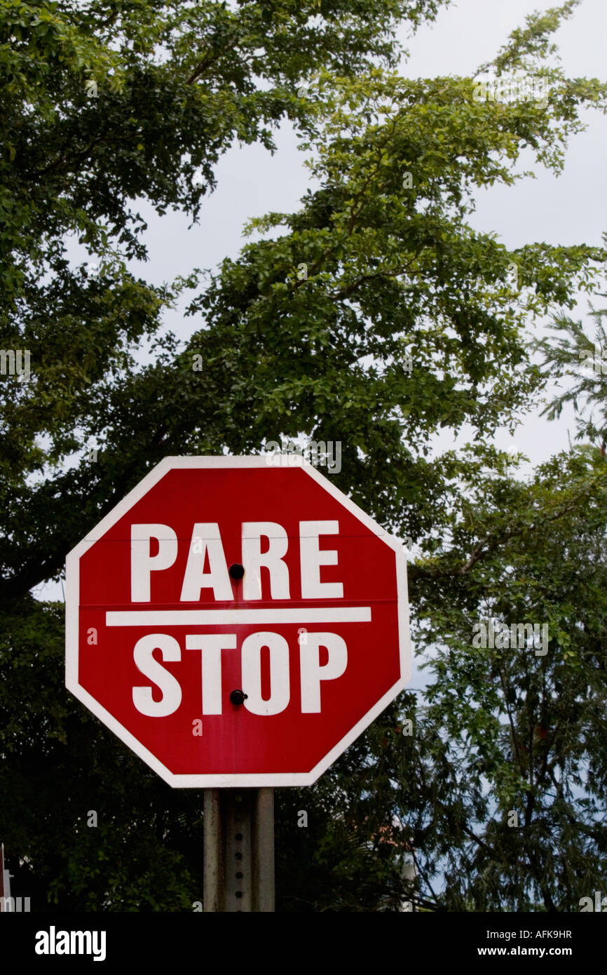 Stop sign, bilingual Stock Photo - Alamy