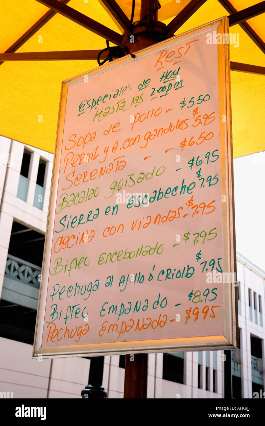 Outdoor cafe menu, Spanish Stock Photo - Alamy