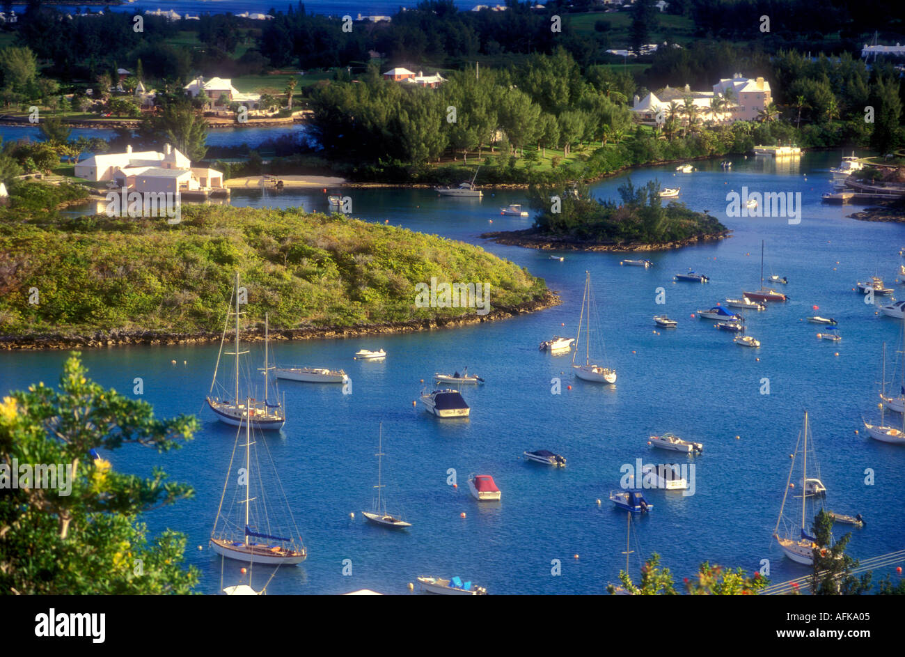 Overview of boats at anchor in Jews Bay Bermuda Stock Photo - Alamy