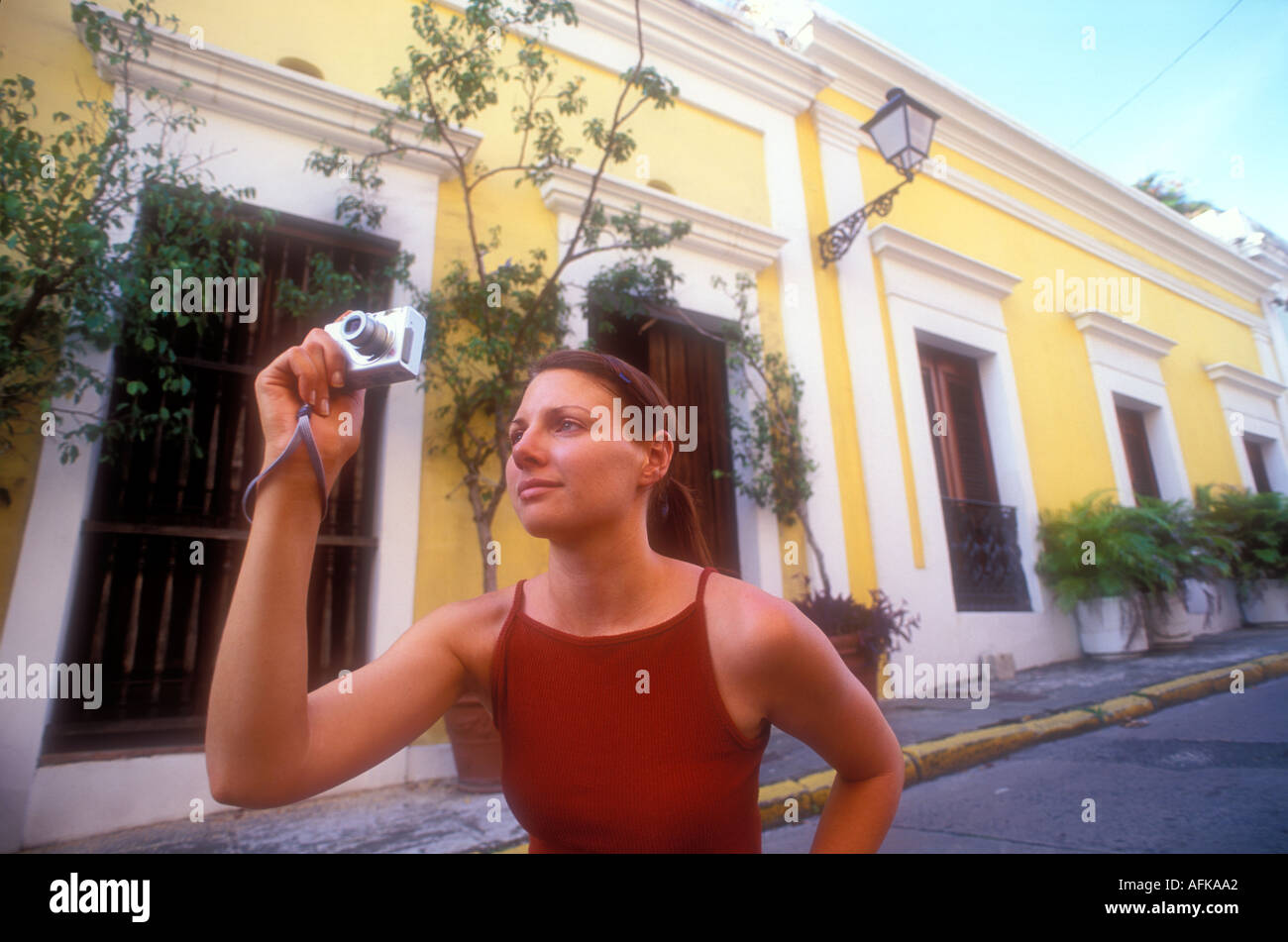 Woman taking photos in Old San Juan Puerto Rico Caribbean Model ...