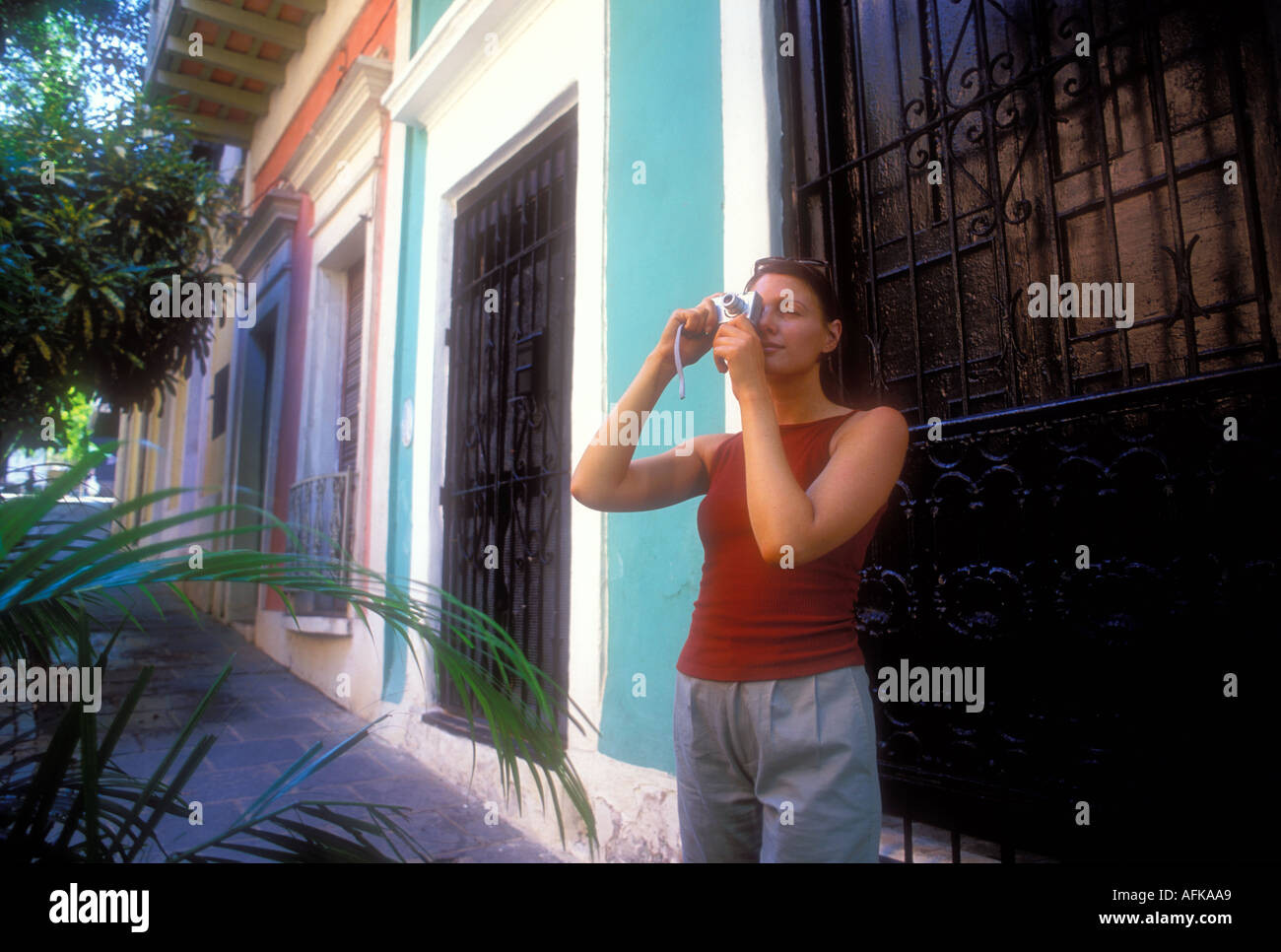 Woman taking photos in Old San Juan Puerto Rico Caribbean Model ...
