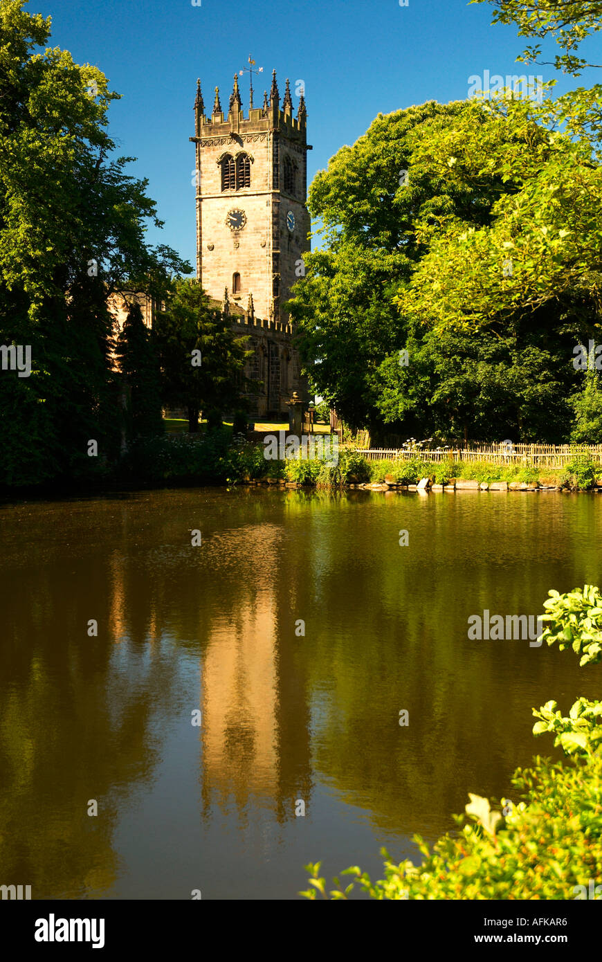 St James The Great Church Gawsworth Reflected in Pond Nr Macclesfield ...