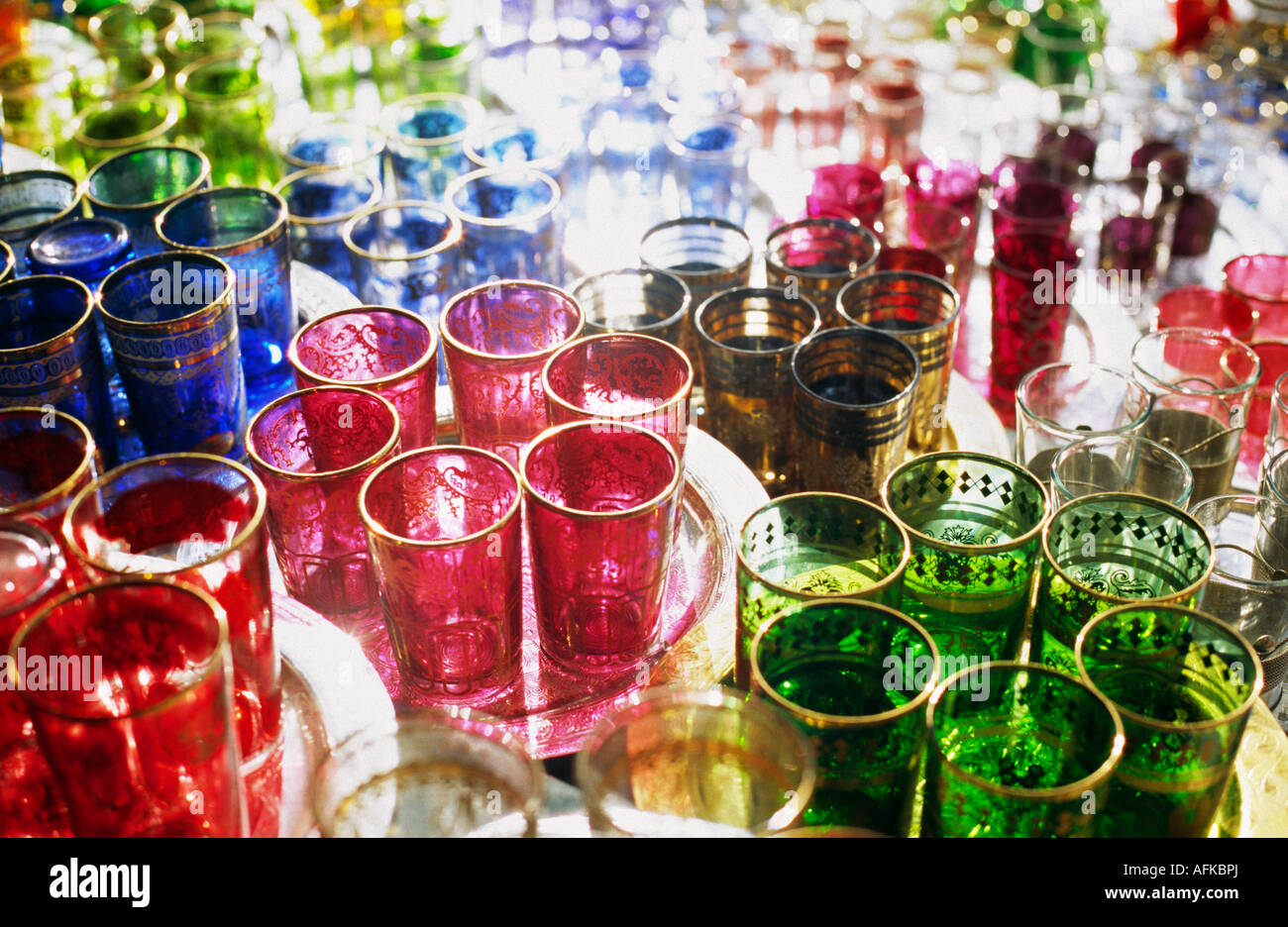 Colourful Moroccan glassware in the souqs of Marrakesh Stock Photo - Alamy