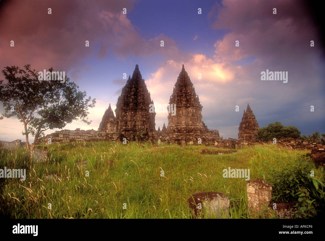 Temples at the Prambanan Hindu Temple complex in Central Java Indonesia ...