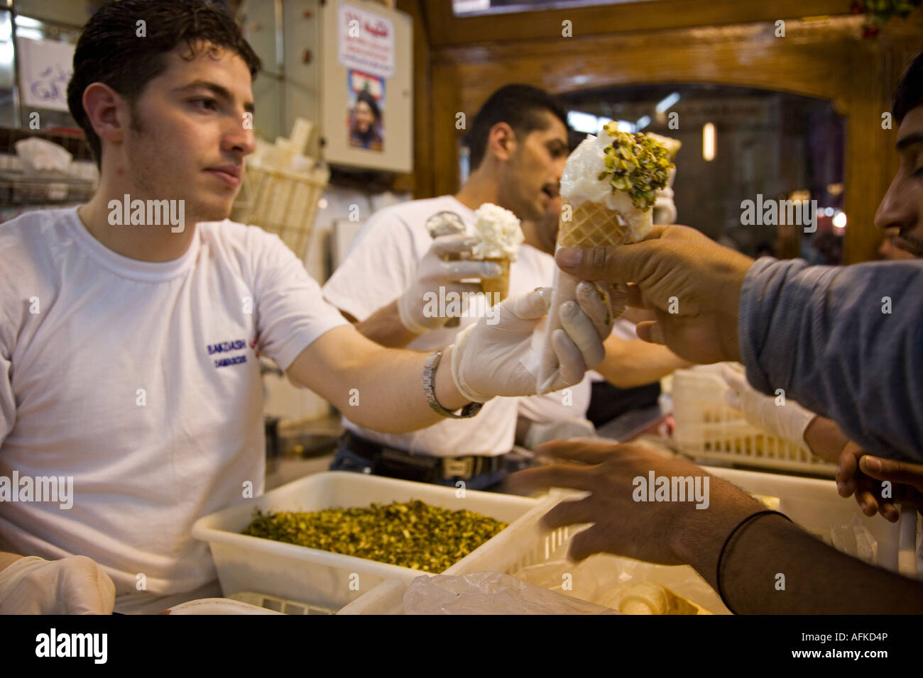 Ice creams for sale at the famous Bakdash cafe in Old Damascus, Syria ...