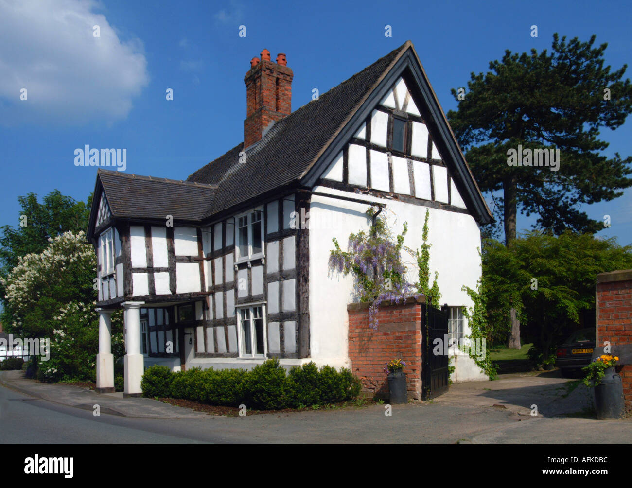 Tudor timber framed house Church Minshull Cheshire UK Europe Stock ...