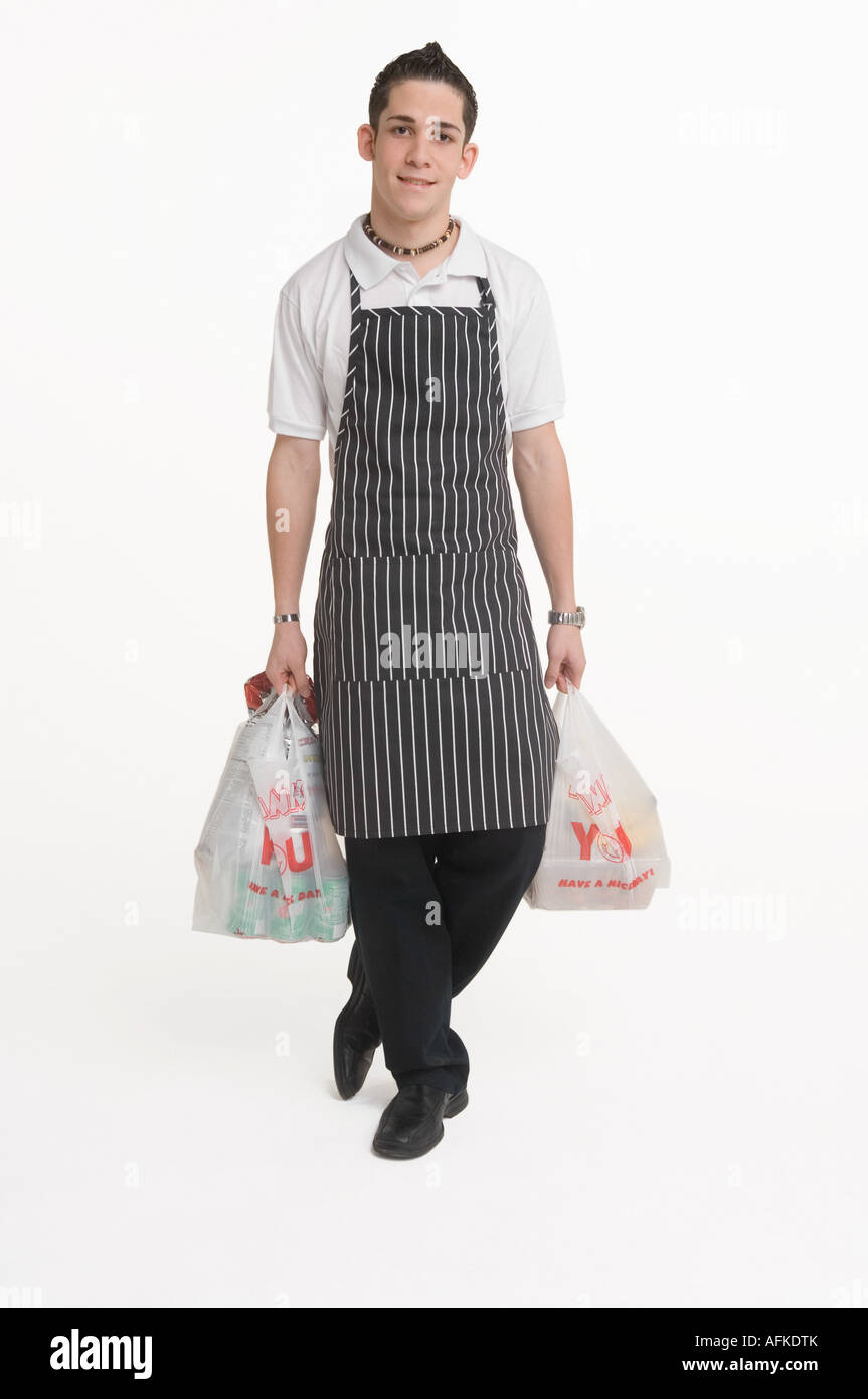 Portrait of food delivery person Stock Photo - Alamy