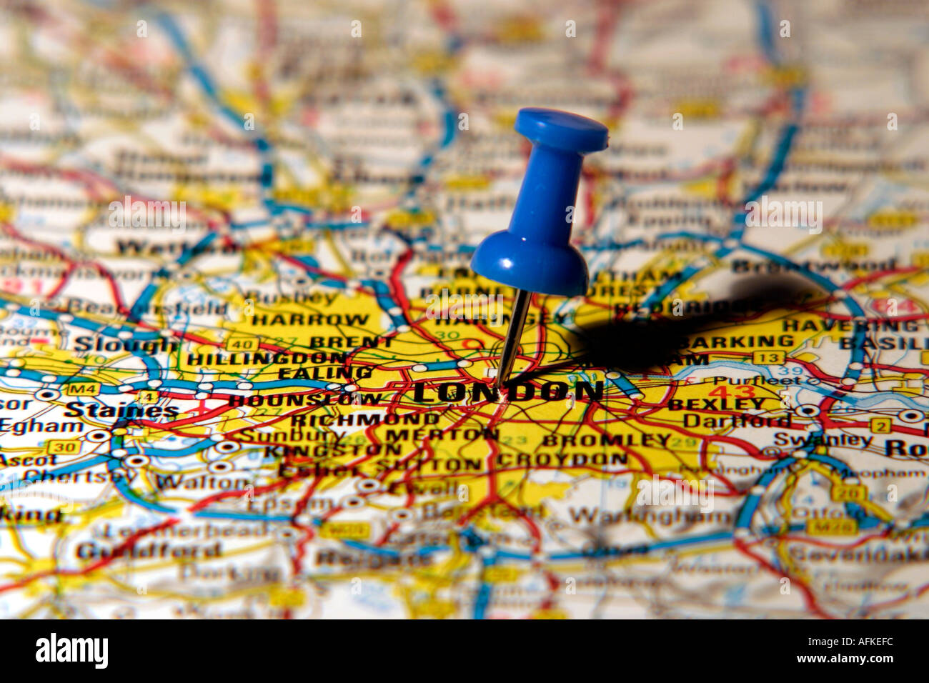 Map Pin pointing to London on a road map Stock Photo - Alamy
