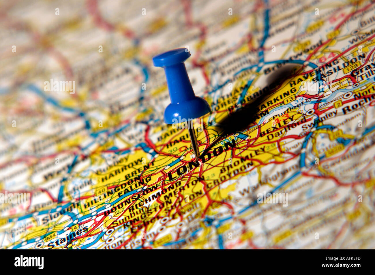 Map Pin pointing to London on a road map Stock Photo - Alamy