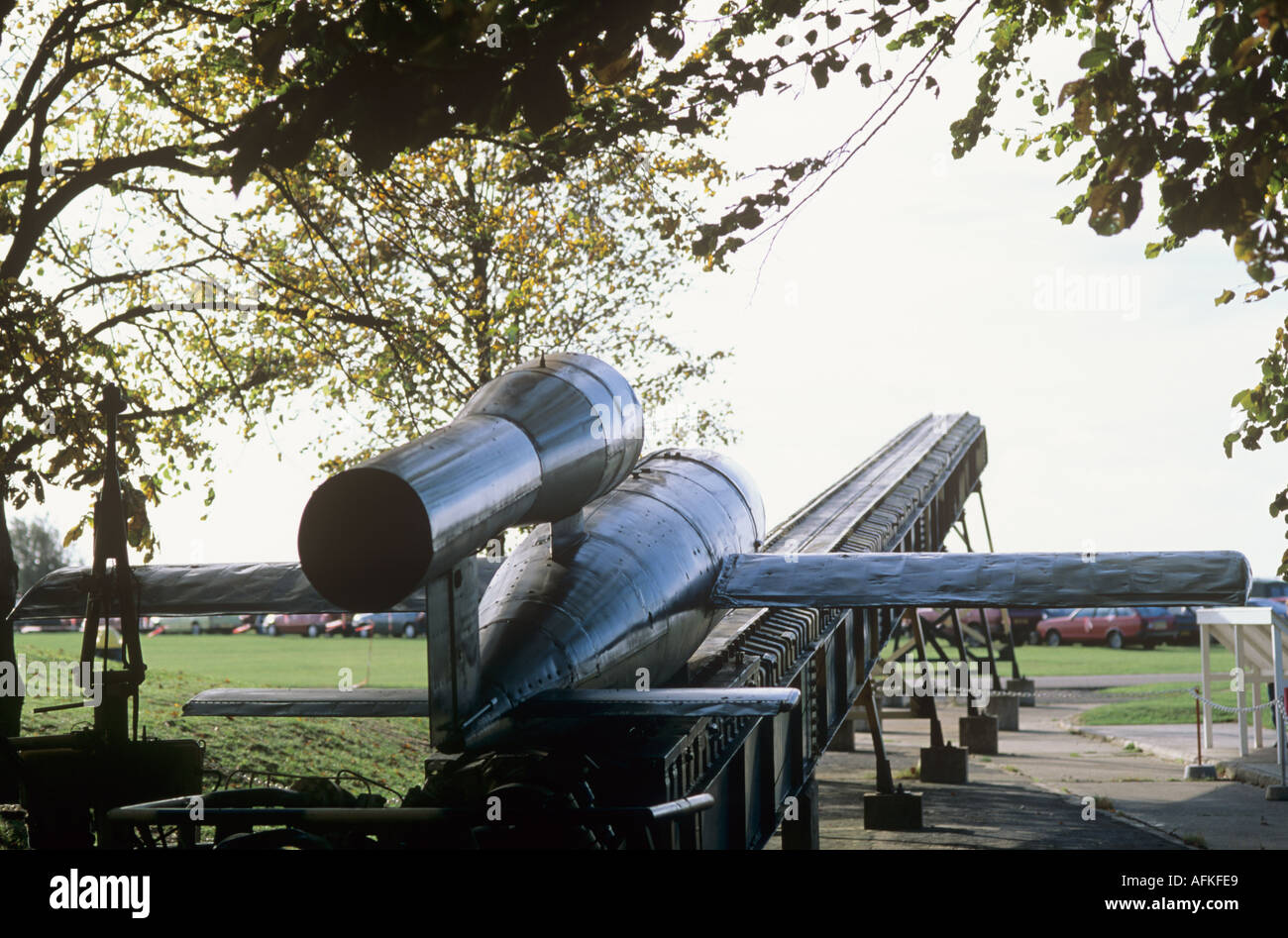 A Second World War German V2 Flying Bomb on its launch ramp at the ...