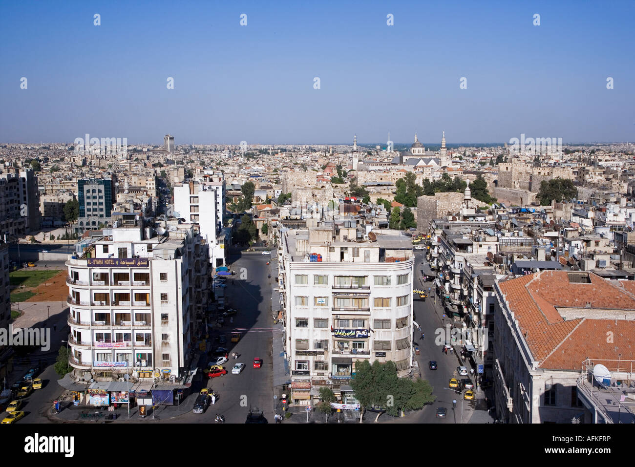 View across al- Merjeh, or Martyr's Square, in downtown Damascus, Syria ...