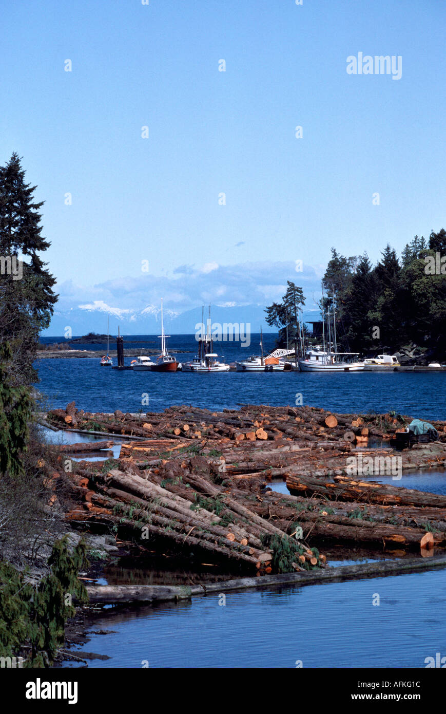 Log Booms at Galiano Island in the Gulf Islands near Vancouver Island ...