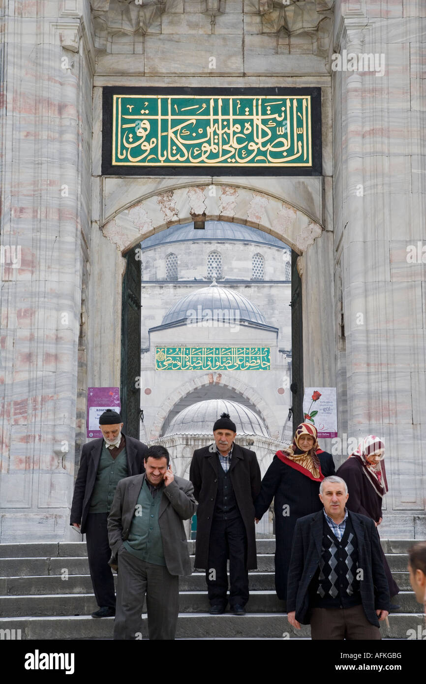 Turkish muslims leaving the Blue Mosque, also known as the Sultanahmet ...
