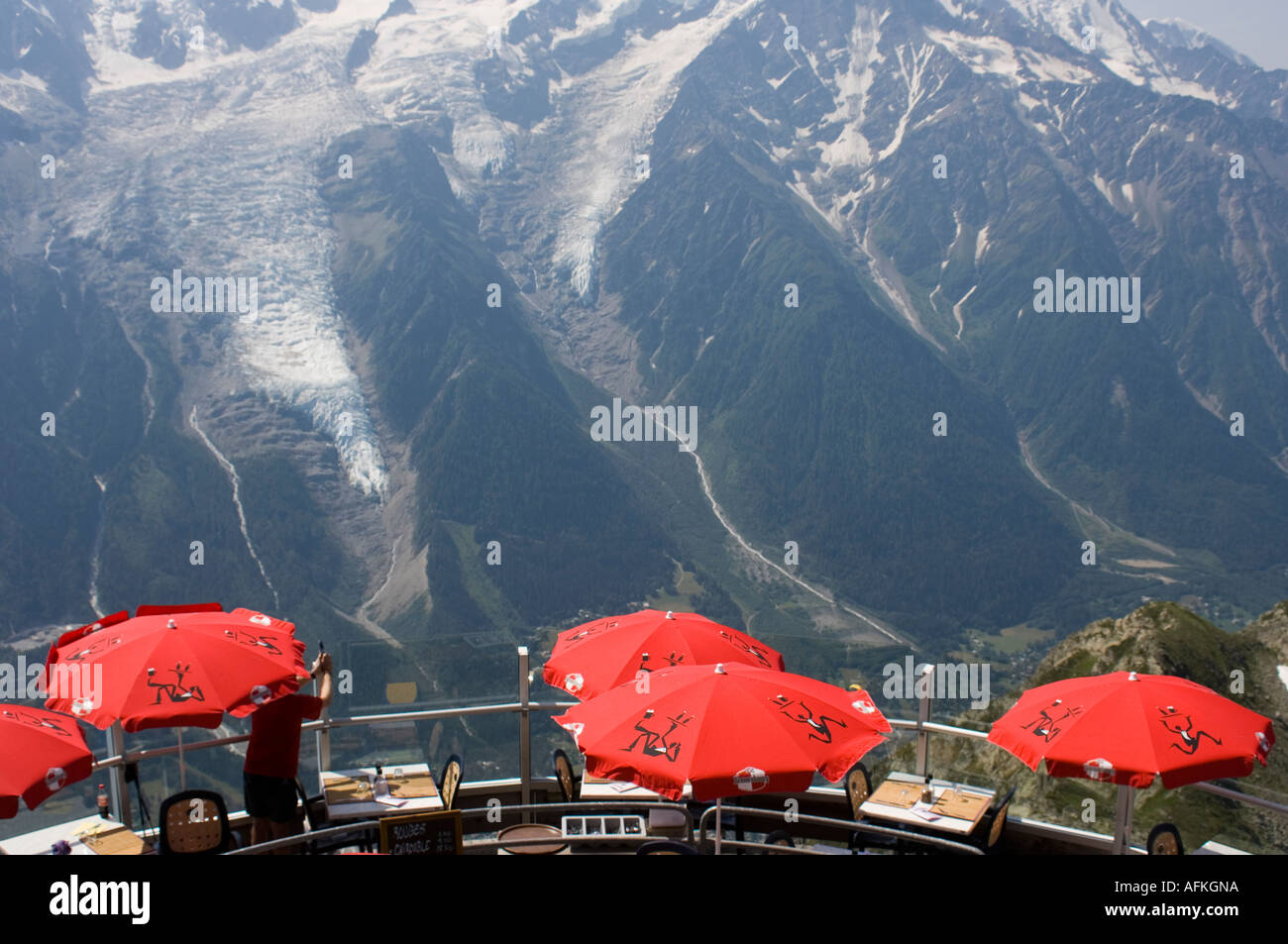 View from the Brevent mountain restaurant towards Mont Blanc in summer ...