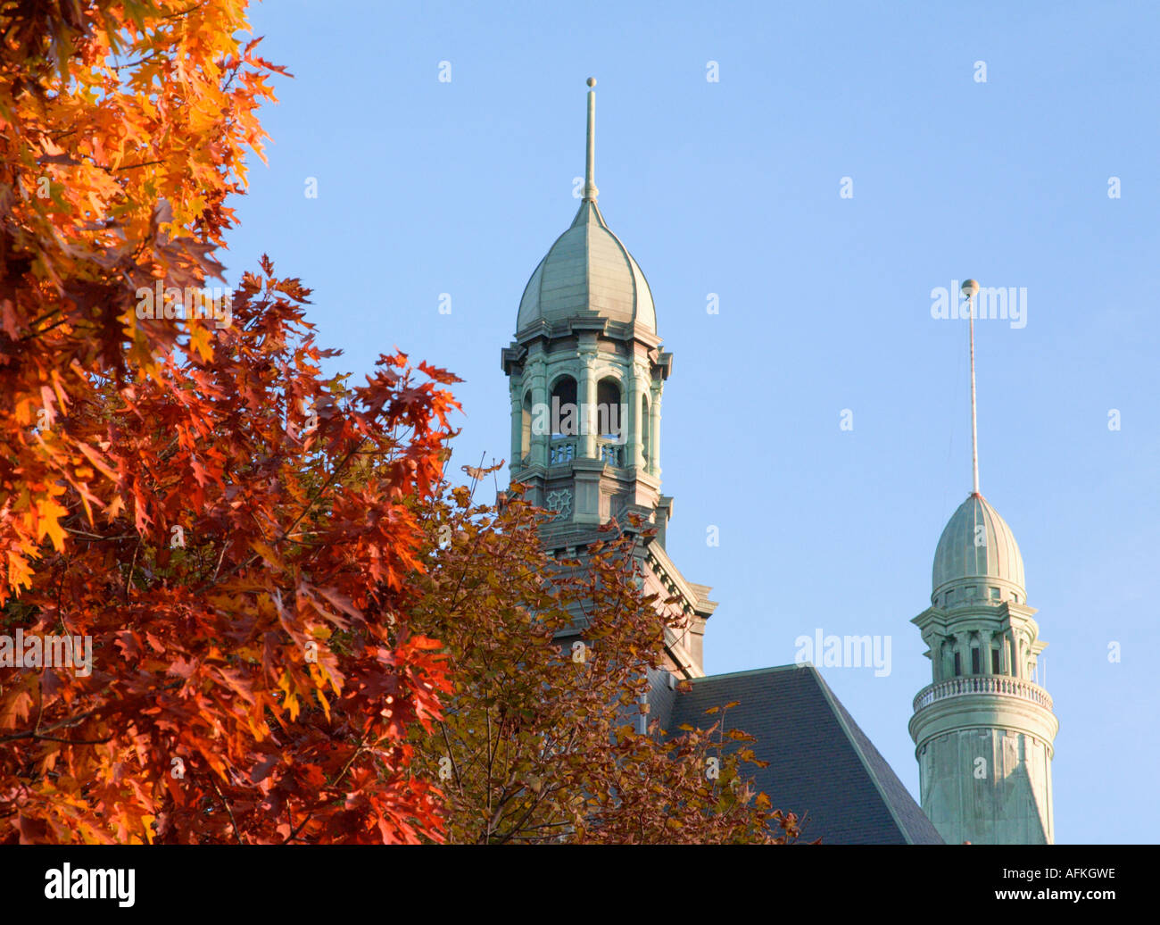 Spires atop City Hall with fall foliage Milwaukee Wisconsin USA Stock ...