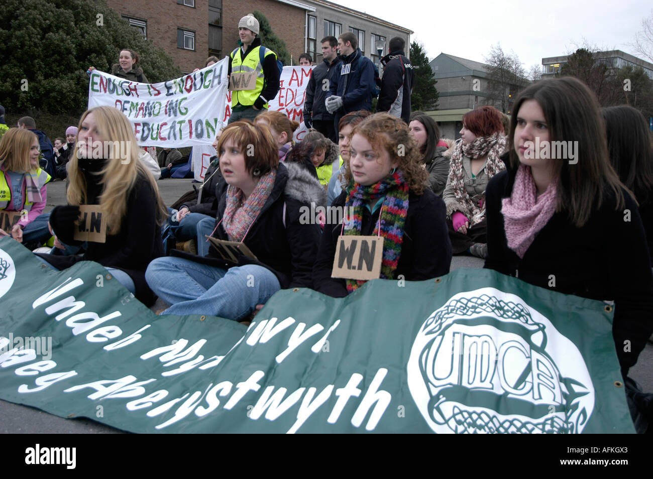 Group of students protesting for welsh language education Aberystwyth ...