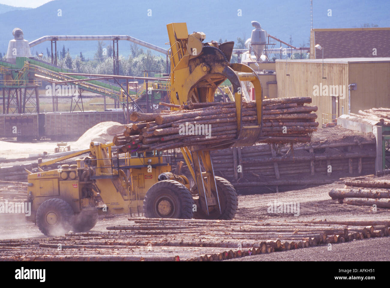 A Log Picker sorting Logs at a Log Yard near Chetwynd in Northern ...
